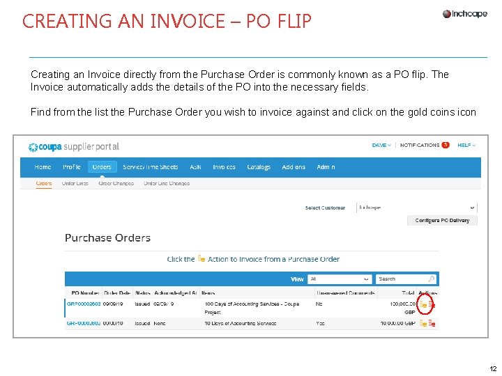 COUPA in INCHCAPE Coupa Supplier Portal CSP Purchase