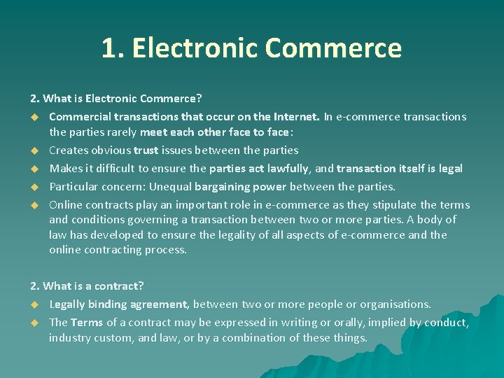 ECommerce 1 What is eCommerce 10 Electronic Transactions