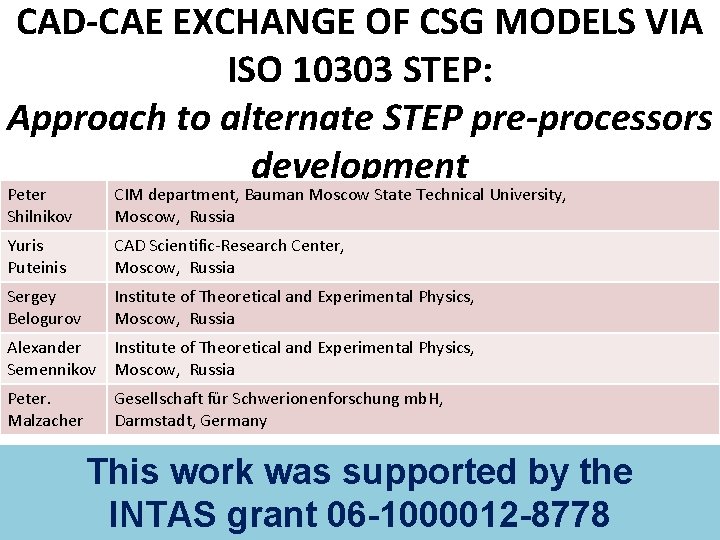 CADCAE EXCHANGE OF CSG MODELS VIA ISO 10303