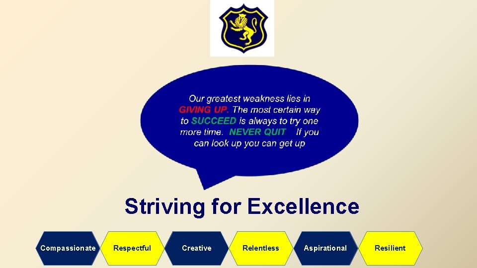 Our Vision To develop aspirational learners who strive