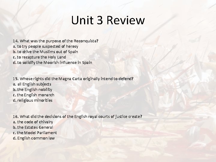 World History Unit 3 Middle Ages Review Unit