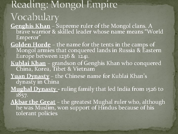 Aim How did the Mongols build their vast