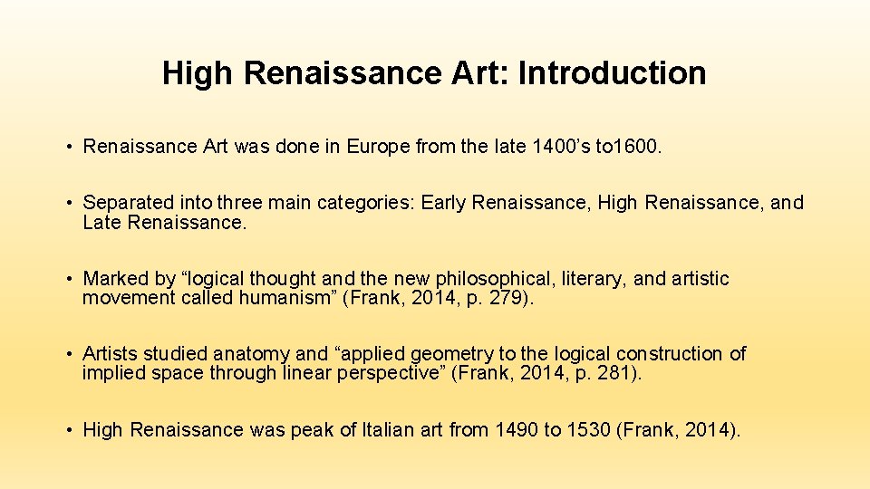 High Renaissance Art Gallery Student Name Columbia Southern