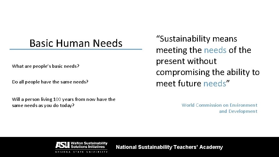 Unit One Defining Sustainability National Sustainability Teachers Academy