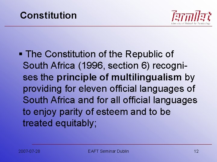 Case study International Best Practice South Africa RSA