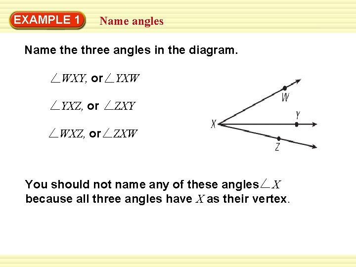 EXAMPLE 1 Name angles Name three angles in