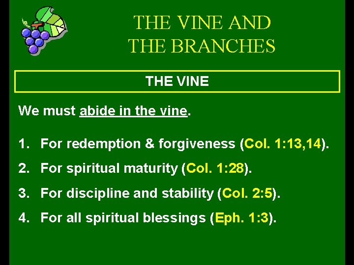 THE VINE AND THE BRANCHES THE VINE AND
