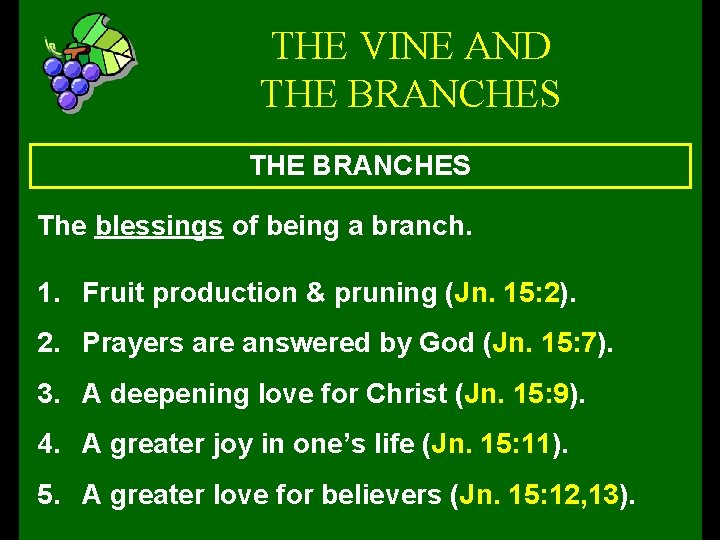 THE VINE AND THE BRANCHES THE VINE AND