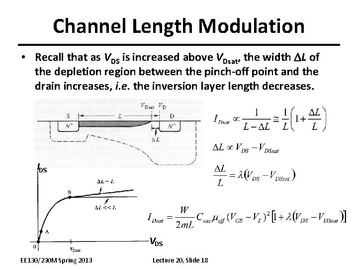 Lecture 20 OUTLINE The MOSFET contd Qualitative theory