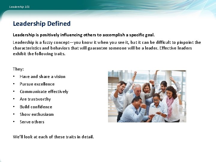 Leadership 101 Supplemental SelfStudy Presentation Leadership 101 Overview