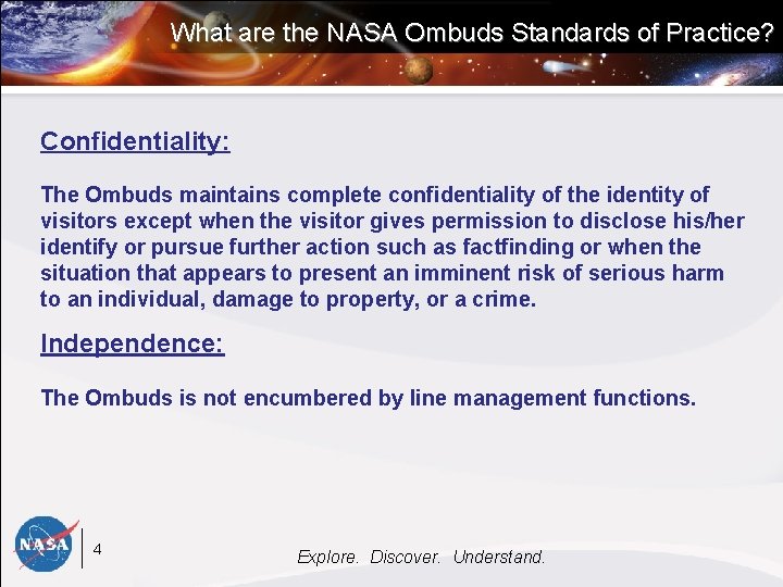 NASA Headquarters Ombuds Program Brief for New Employees