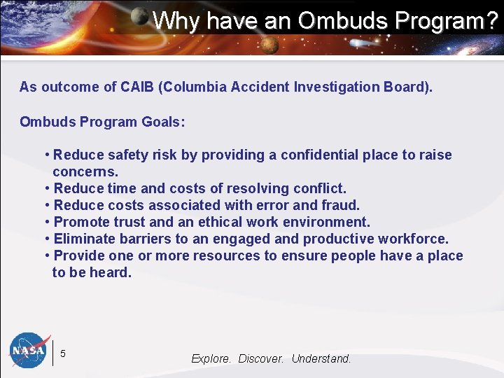 NASA Headquarters Ombuds Program Brief for New Employees