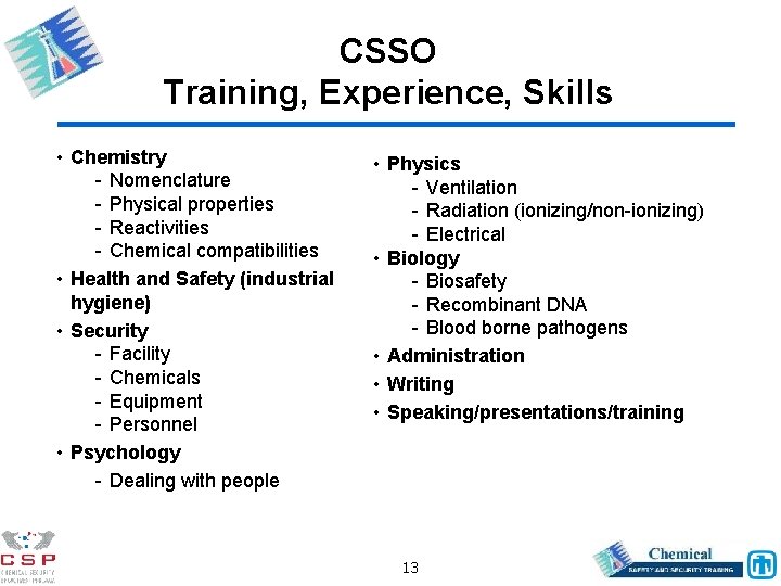 Chemical Safety and Security Program Organization and Responsibilities