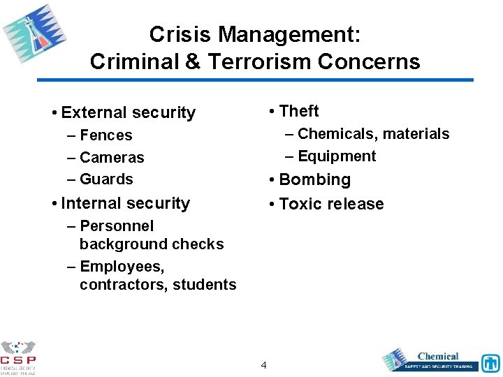 Chemical Safety and Security Program Organization and Responsibilities