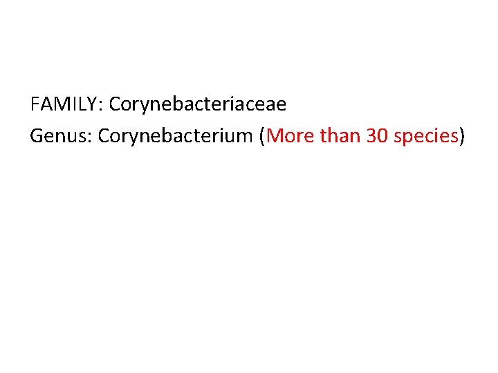 CORNEBACTERIUM INFECTIONS FAMILY Corynebacteriaceae Genus ...