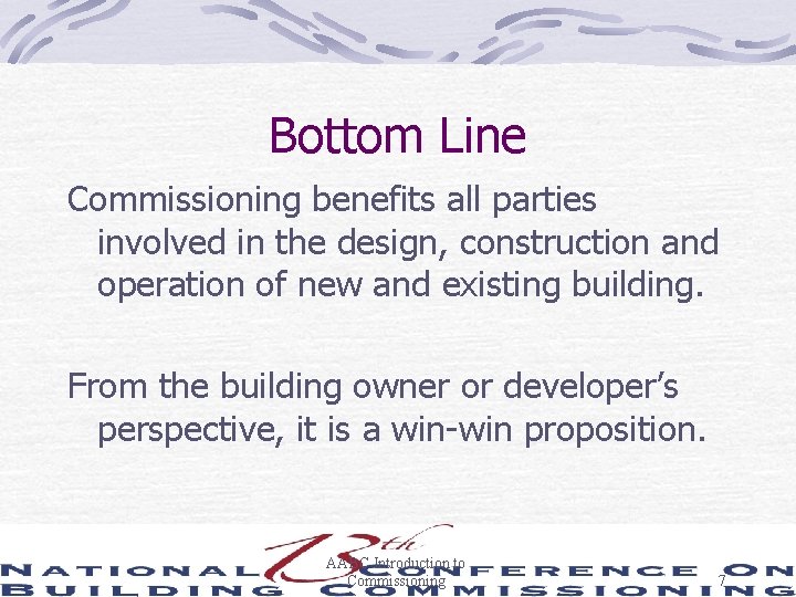 Commissioning as a Quality Assurance Solution AABC Introduction