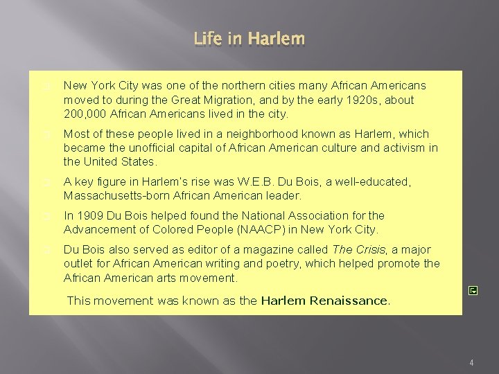 The Harlem Renaissance The Main Idea Transformations in