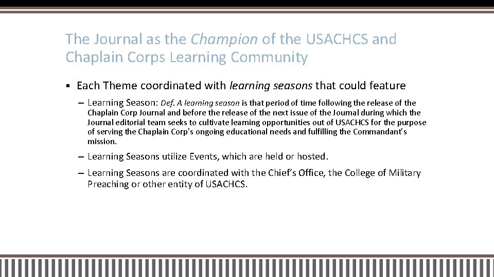 The Chaplain Corps Journal An Overview CH LTC