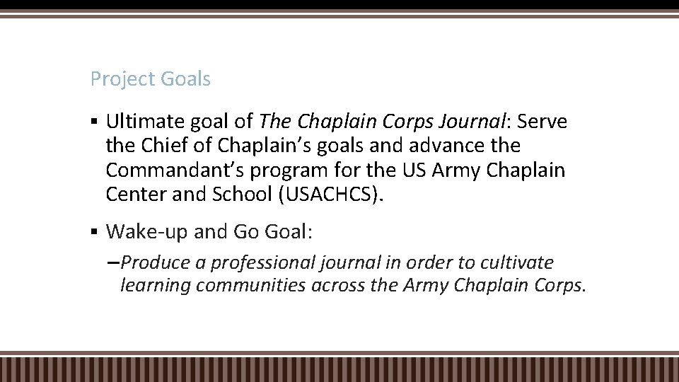 The Chaplain Corps Journal An Overview CH LTC