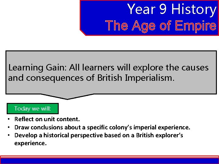 Year 9 History The Age of Empire Learning