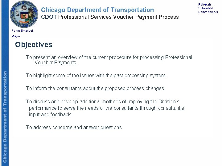 Chicago Department of Transportation CDOT Professional Services Voucher