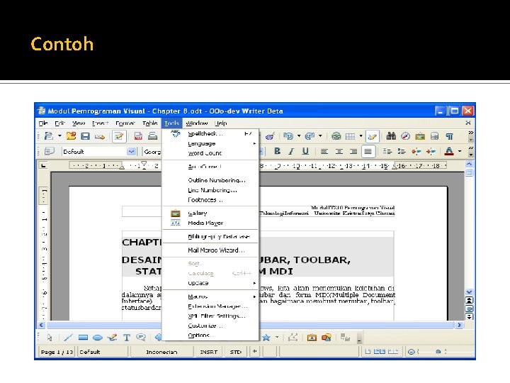 Pemrograman Visual DESAIN KONTROL MENUBAR TOOLBAR STATUSBAR DAN