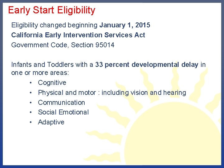 Early Start for Infants and Toddlers September 22