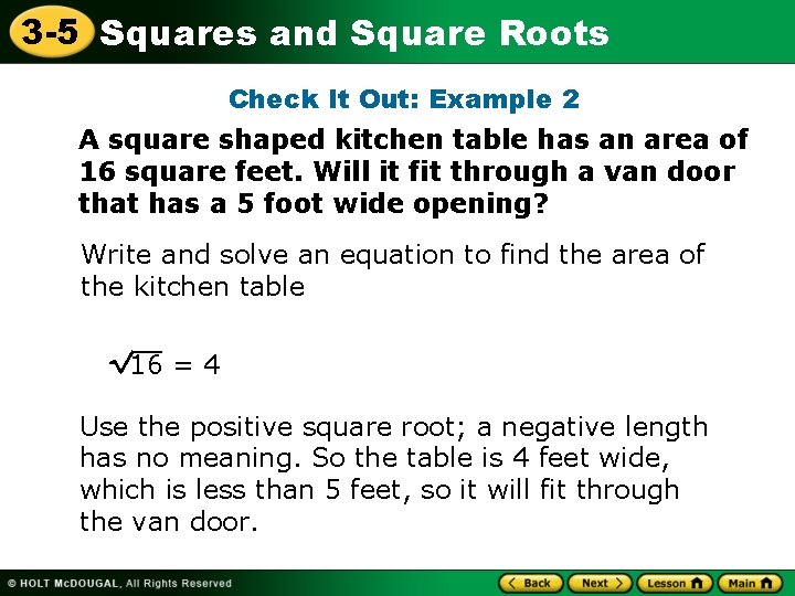 3 5 Squares and Square Roots Warm Up