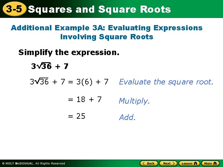 3 5 Squares and Square Roots Warm Up