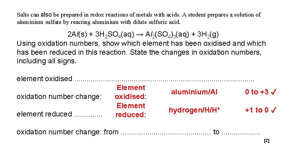 Salts can also be prepared in redox reactions