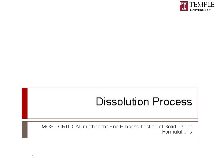 Dissolution Process MOST CRITICAL method for End Process