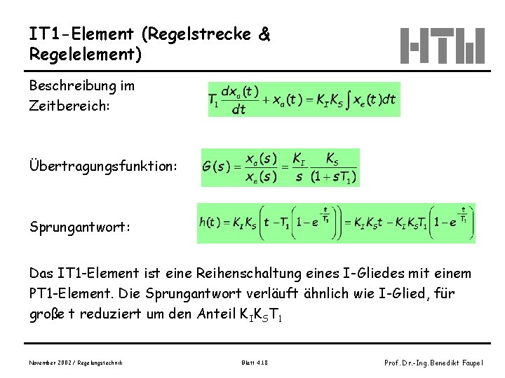 Vorlesung Regelungstechnik 1 Elementare bertragungsglieder fr ...