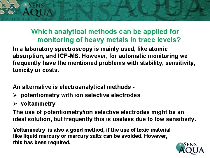 Automatic Monitoring of Heavy Metals in Waters yvind