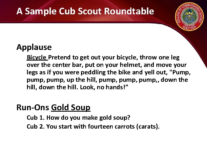 College of Commissioner Science MCS 353 The Cub