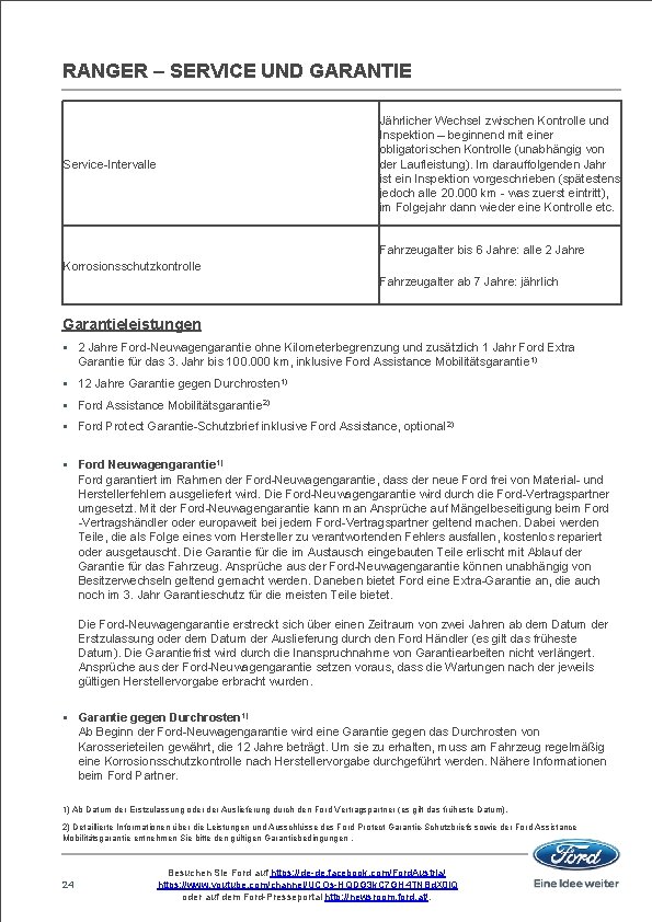 DER FORD RANGER LIEFERPROGRAMM AUSSTATTUNG TECHNISCHE DATEN RANGER