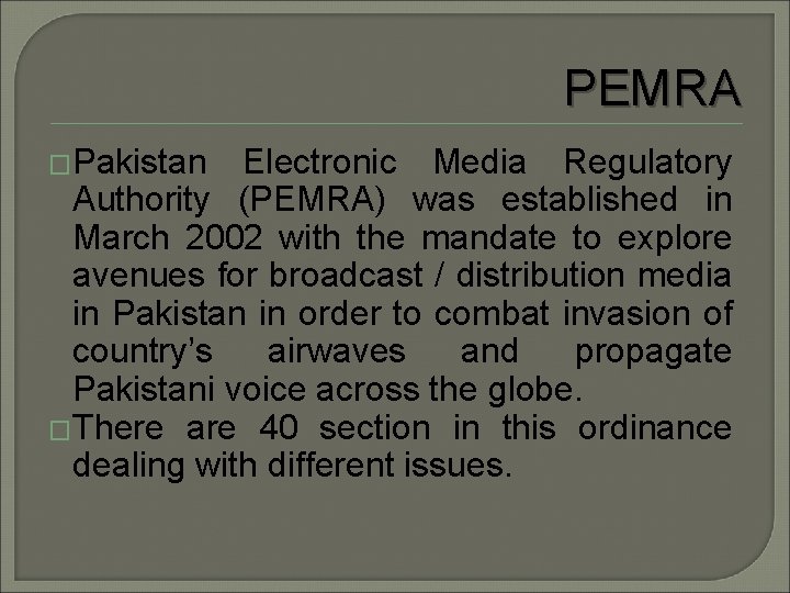 PEMRA Law in Pakistan PEMRA Pakistan Electronic Media