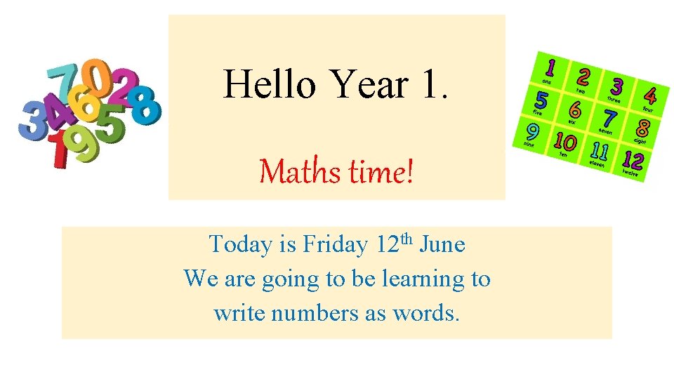 Hello Year 1 Maths time Today is Friday