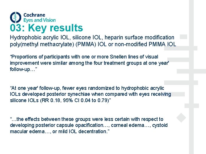 Types of intraocular lenses for cataract surgery in