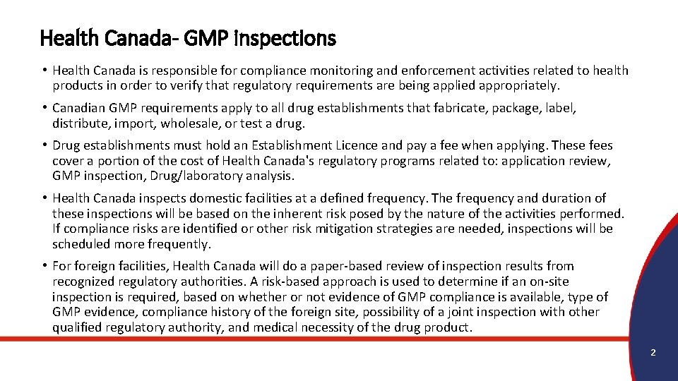 Panel discussion GMP inspection process Health Canada Chantal