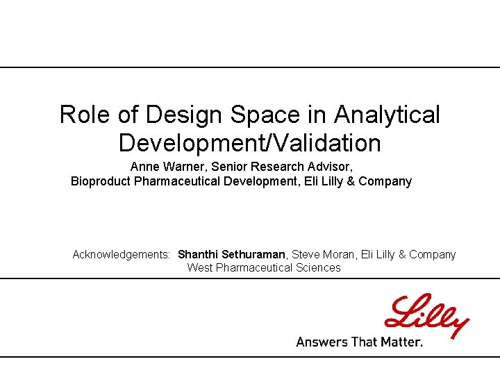 Role of Design Space in Analytical DevelopmentValidation Anne