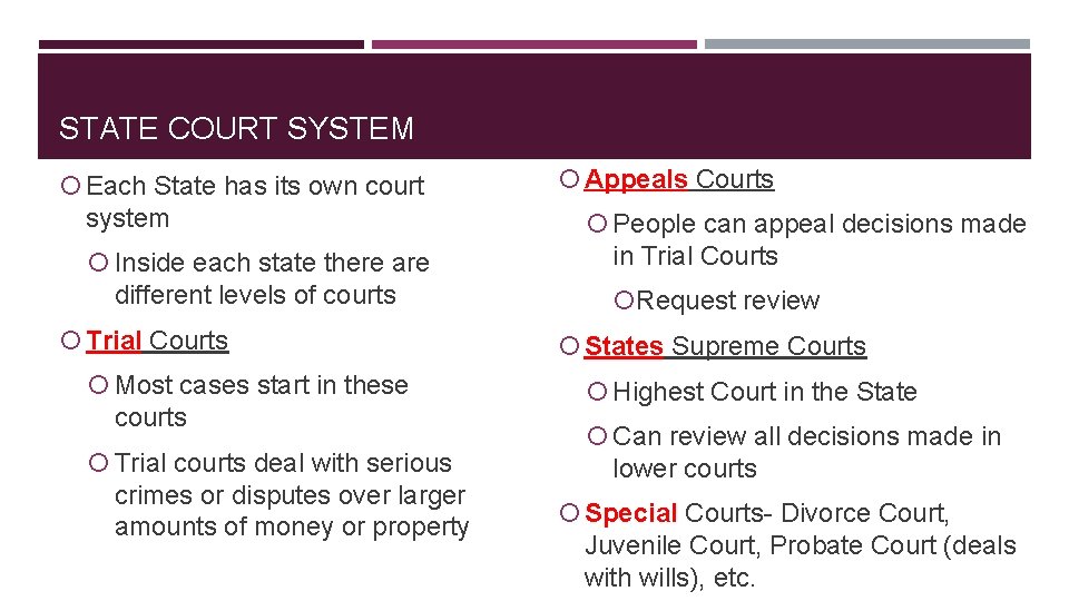 LESSON 5 ORGANIZATION OF THE FEDERAL STATE COURTS