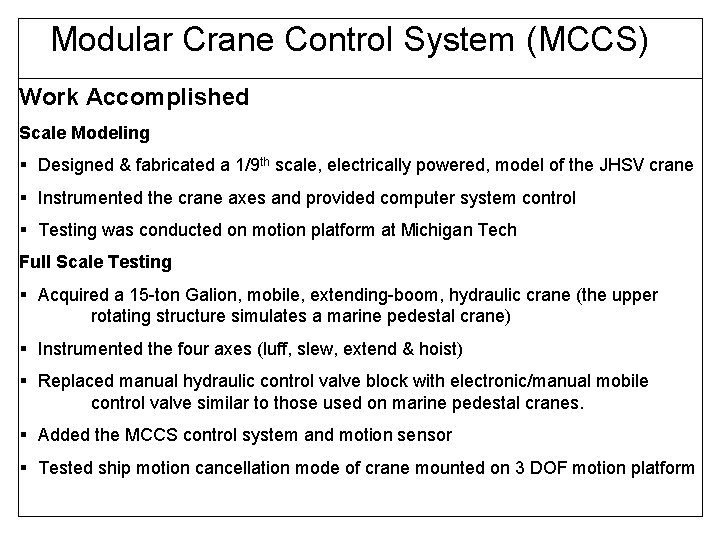 Modular Crane Control System MCCS Craft Engineering Associates