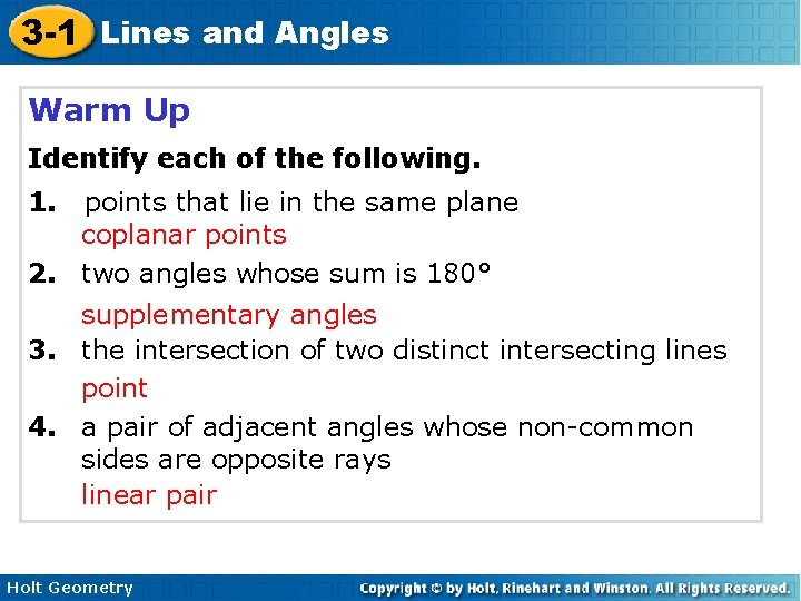 andand Angles 3 1 Lines Angles Warm Up