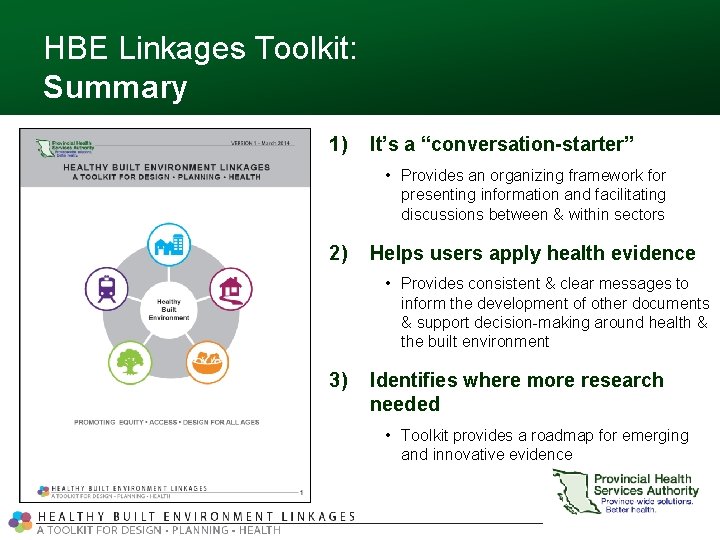 Healthy Built Environment HBE Linkages A Toolkit for