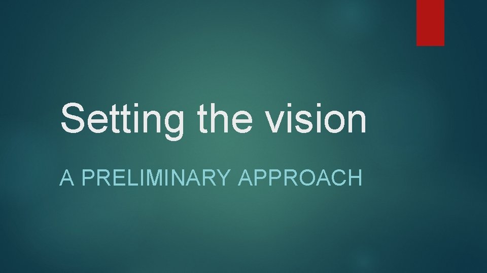 Setting the vision A PRELIMINARY APPROACH Methodology The