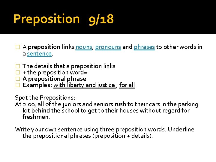 Parts of Speech Parts of Speech Definitions PreTest
