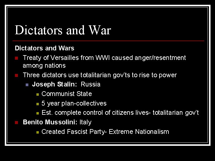 World War II and the Cold War Dictators