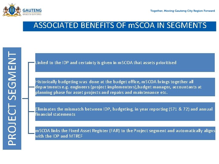 ASSOCIATED BENEFITS OF m SCOA IN THE ASSET