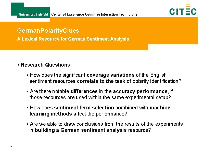 Center of Excellence Cognitive Interaction Technology German Polarity