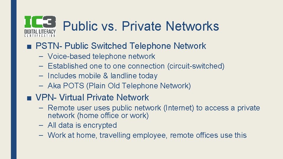 NETWORK FUNDAMENTALS Unit 10 Objectives Define communication networks